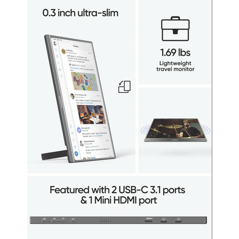 Eksterni Monitor za Laptop Arzopa A1M 17.3 FULL HD IPS 60Hz Zvučnici ...